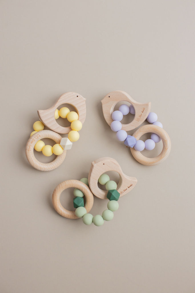 Dove Rattle - BPA Free Silicone & Beech Wood – Three Hearts Modern ...